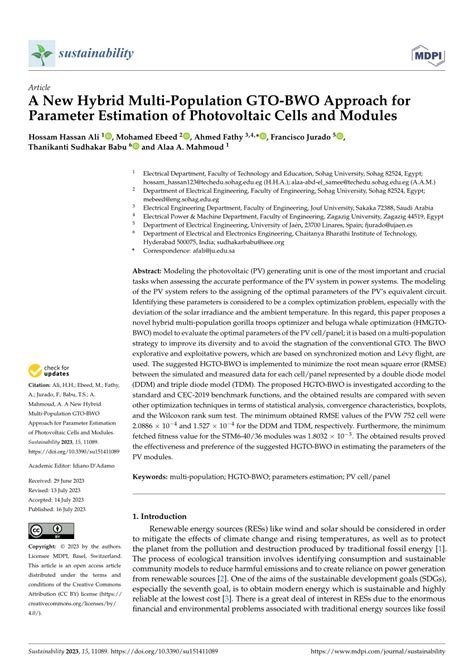 Pdf A New Hybrid Multi Population Gto Bwo Approach For Parameter Estimation Of Photovoltaic