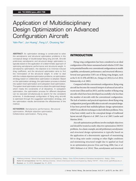 Pdf Application Of Multidisciplinary Design Optimization On Advanced Configuration Aircraft