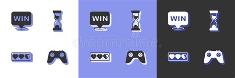 Set Game Controller Or Joystick Medal Life Bar And Old Hourglass Icon Vector Stock Vector