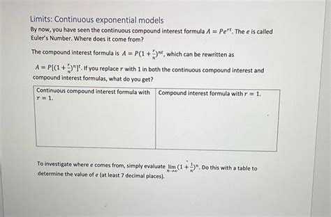 Solved Limits Continuous Exponential Models By Now You Chegg Com