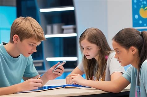 Premium Photo Peer Tutoring Apps In Futuristic Classrooms Collaborative Learning In Action