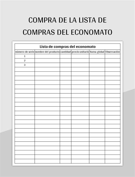 Plantilla De Formato Excel Compra De La Lista De Compras Del Economato