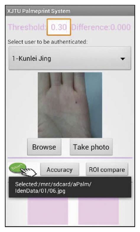 Palmprint Authentication Interfaces 1 A The Acquired Sample B