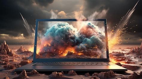 Laptop Screen Floating In Sand Premium Ai Generated Image