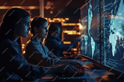 A Cybersecurity Team Monitoring An Advanced Threat Detection System With Realtime Data And