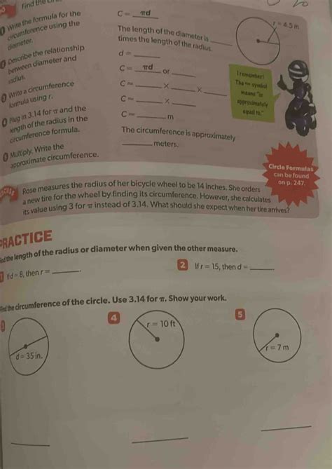 a Write the formula for the C πd diameter circumference using the The length of the dia