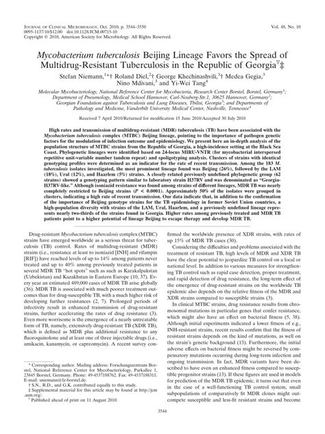 Pdf Mycobacterium Tuberculosis Beijing Lineage Favors The Spread Of Multidrug Resistant