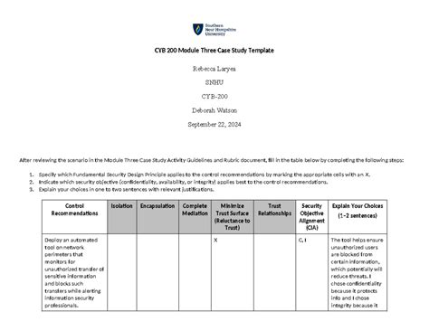 CYB 200 Module Three Case Study Specify Which Fundamental Security Design Principle Applies To