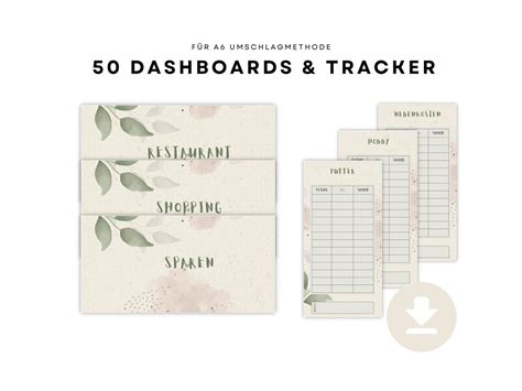 50 Dashboards Cover Sheets Matching Budget Tracker For A6 Binder