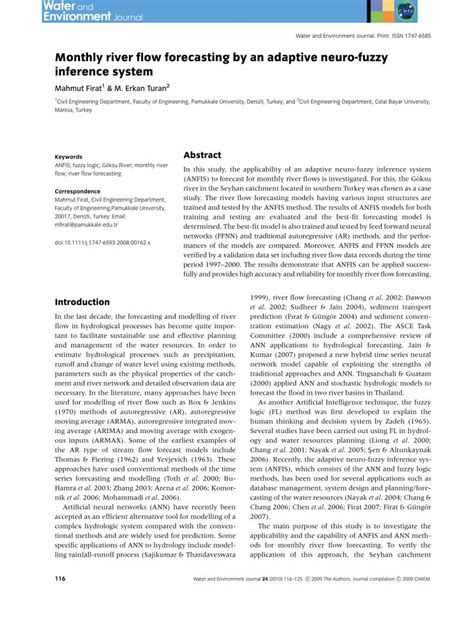 Pdf Monthly River Flow Forecasting By An Adaptive Neuro Fuzzy