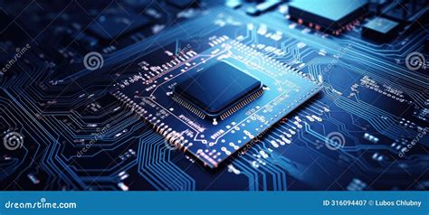 Computer Motherboard With CPU Circuit Board System Chip With Core Processor Stock Illustration