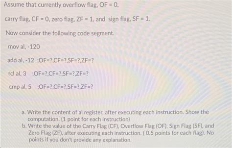 Solved Assume That Currently Overflow Flag Of 0 Carry