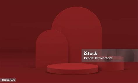 연단 빨간색 3d 건설 실린더 기초 곡선 벽 쇼케이스 디자인 현실적인 벡터 0명에 대한 스톡 벡터 아트 및 기타 이미지 0명 3차원 형태 강단 Istock