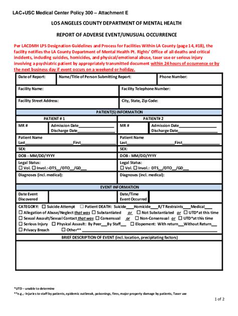Fillable Online Adverse Event And Unusual Occurrence Form Fax Email Print