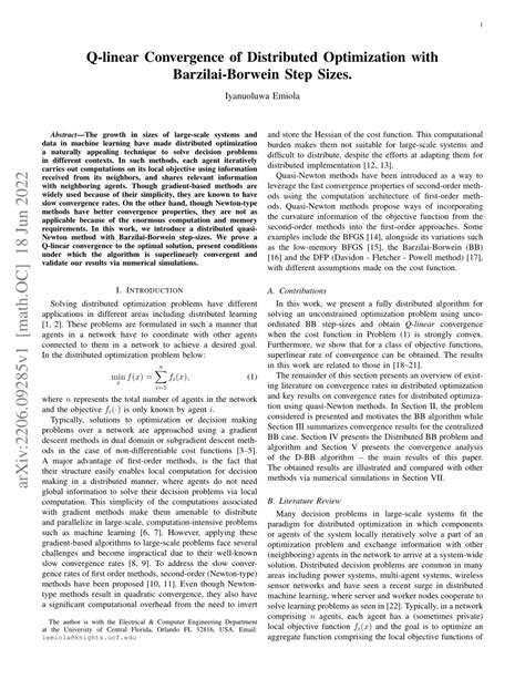 Pdf Q Linear Convergence Of Distributed Optimization With Barzilai Borwein Step Sizes
