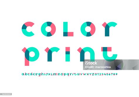 아트 글꼴 추상 알파벳 A에서 Z까지의 트렌디 한 멀티 컬러 문자와 0에서 9까지의 숫자 벡터 일러스트 레이 션 10eps