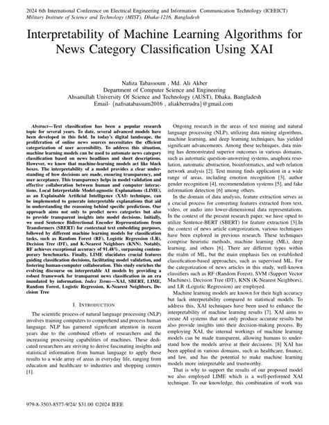 Pdf Interpretability Of Machine Learning Algorithms For News Category