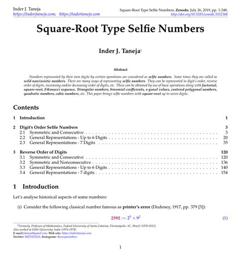 Pdf Square Root Type Selfie Numbers