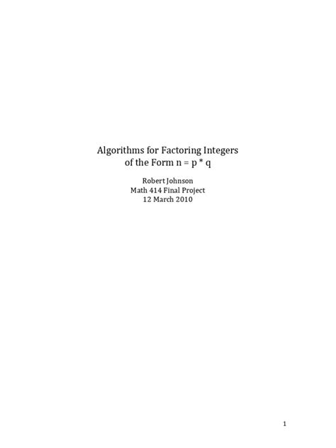 Integer Factorization Algorithms Pdf Prime Number Arithmetic