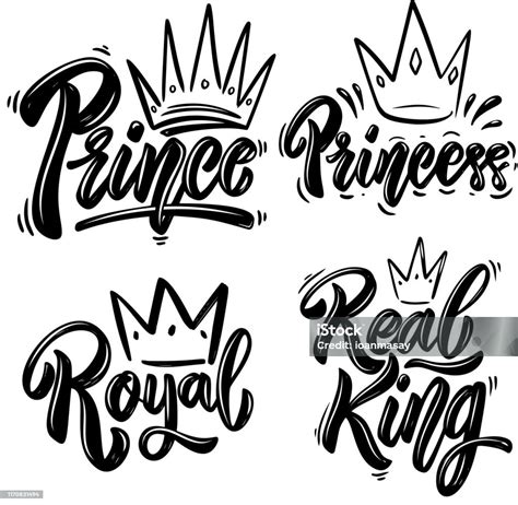 로얄 레터링 세트입니다 왕자 공주 왕 포스터 카드 배너 기호 전단지에 대한 디자인 요소 벡터 일러스트레이션 공주에 대한 스톡 벡터 아트 및 기타 이미지 Istock