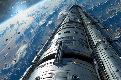 Futuristic Space Station Orbiting Earth Premium Ai Generated Image