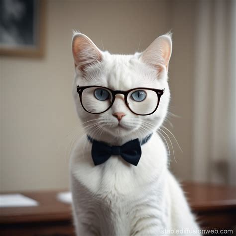 Bipedal White Cat Wearing Glasses Stable Diffusion Online