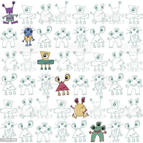 벡터 몬스터 원활한 패턴 손으로 그린 벡터 그림입니다 수의학 브랜드 디자인 및 어린이 제품을 위한 인쇄 녹색과 흰색 색상의 직물 교감 가공의 인물에 대한 스톡 벡터 아트 및
