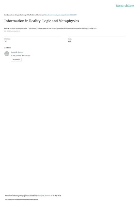 Information In Reality Logic And Metaphysics Pdf Lifeboat News The Blog