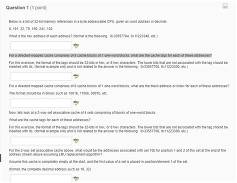 question 1 1 point below is a list of 32 bit memory