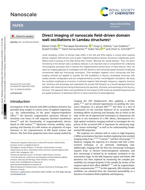 Pdf Direct Imaging Of Nanoscale Field Driven Domain Wall Oscillations