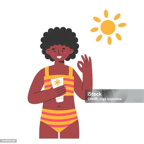 해변에서 자외선 차단제를 사용하는 패니 다크 스킨 소녀 아이에 대한 스톡 벡터 아트 및 기타 이미지 아이 일러스트레이션 햇볕 차단 로션 Istock