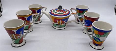 Vintage Sadler Art Deco Clarice Cliff Style Teapot And6 Mugs See Description K6 £99 00