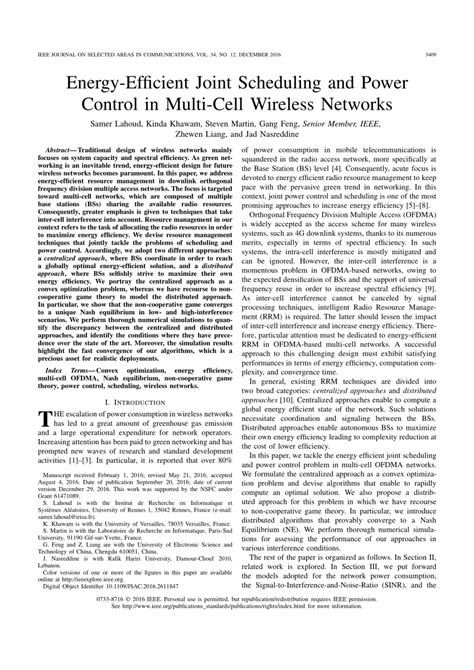 Pdf Energy Efficient Joint Scheduling And Power Control In Multi Cell Wireless Networks