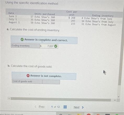 Solved Using The Specific Identification Method A