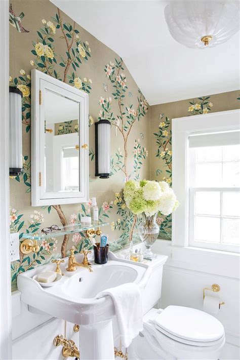 Powder Room With Pretty Floral Wallpaper ~ Decor Inspiration Bathroom