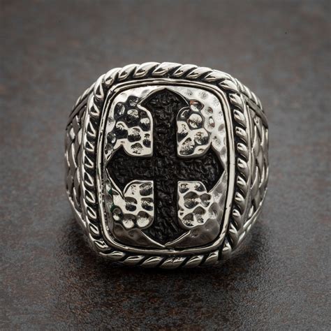 Crusader Cross Ring Vintage Ts For Men Old World Steel
