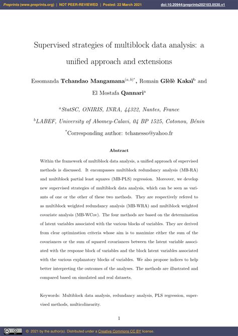 Pdf Supervised Strategies Of Multiblock Data Analysis A Unified