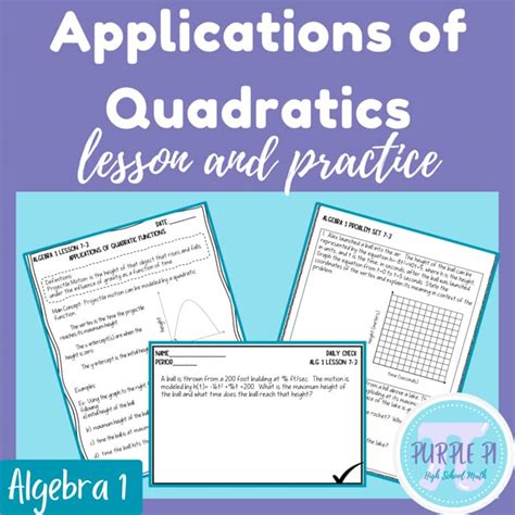 Applications Of Quadratic Functions Projectile Motion Notes Practice