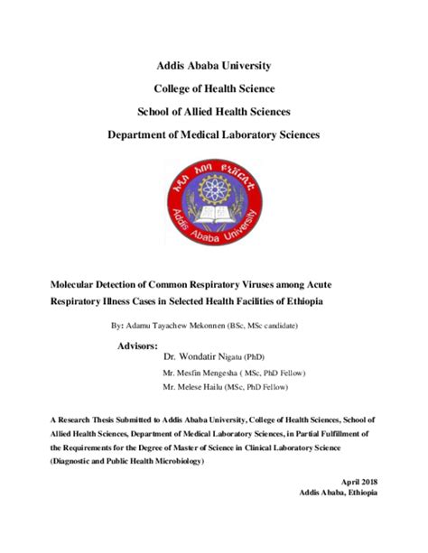 Pdf Molecular Detection Of Common Respiratory Viruses Among Acute Respiratory Illness Cases In