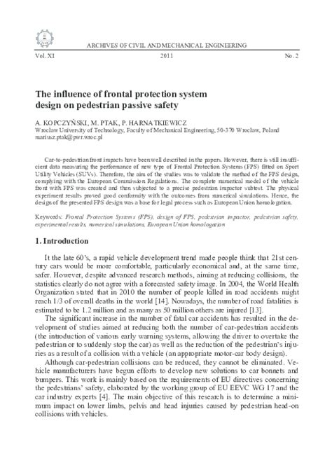 Pdf The Influence Of Frontal Protection System Design On Pedestrian