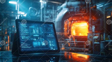 Industrial Automation Software Monitoring Production Process On A Tablet Stock Image Image Of