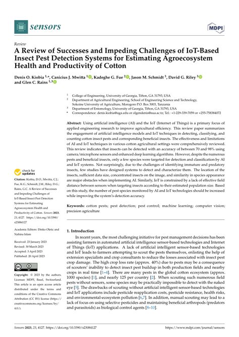 PDF A Review Of Successes And Impeding Challenges Of IoT Based Insect Pest Detection Systems