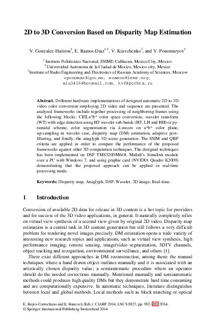 Pdf 2d To 3d Conversion Based On Disparity Map Estimation