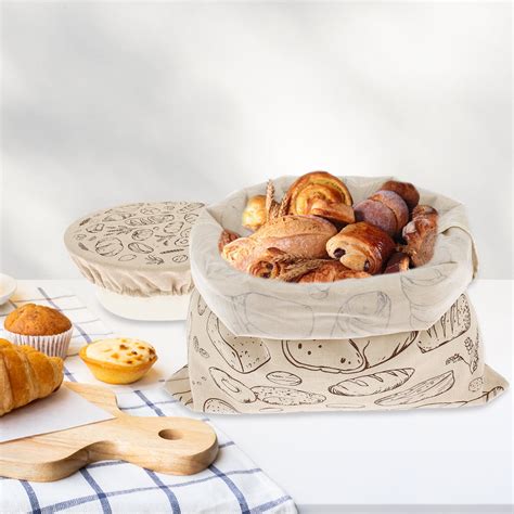 Drawstring Bread Bag With Bowl Cover Linen Bread Storage Bag Reusable