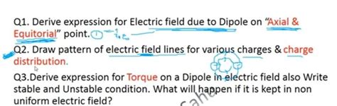 Q1 Derive Expression For Electric Field Due To Dipole On Axial And Equit