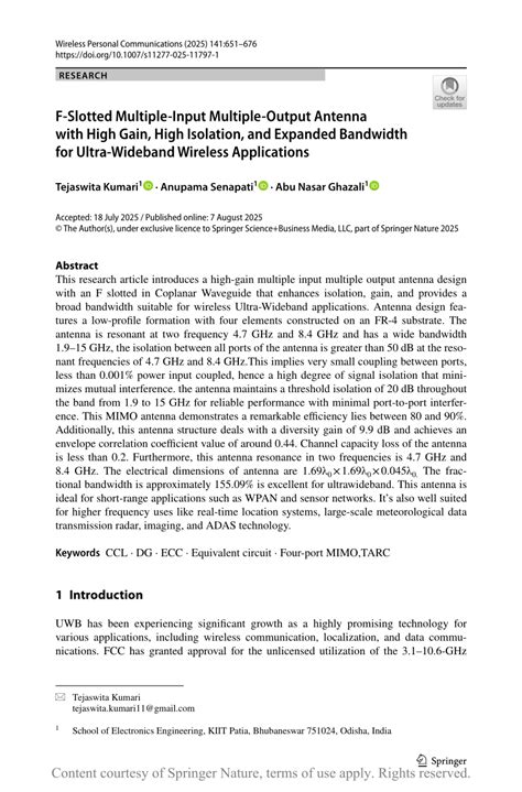 F Slotted Multiple Input Multiple Output Antenna With High Gain High