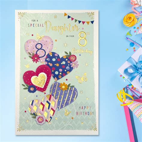 Daughter 8th Birthday Card Heart Balloons The Celebration Store