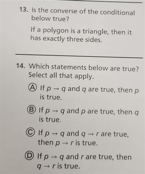 13 Is The Converse Of The Conditional Below True If A Polygon Is A