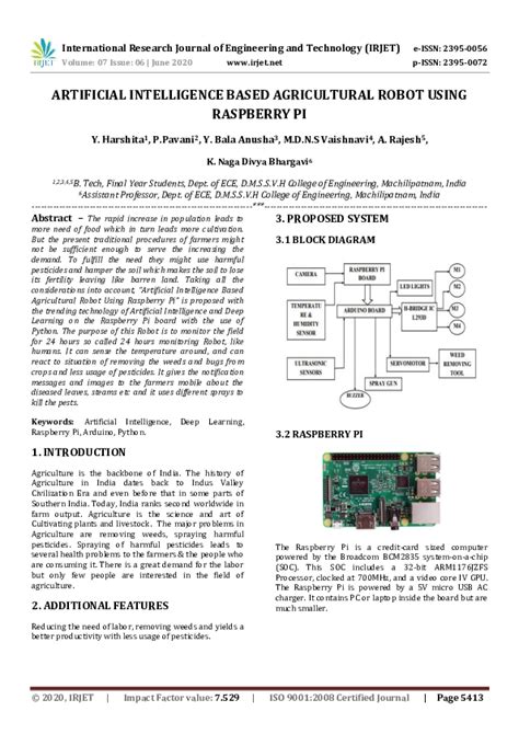 irjet artificial intelligence based agricultural robot using raspberry pi