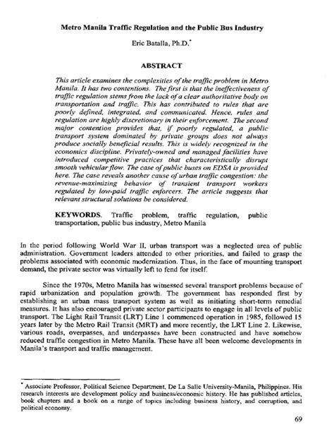 Metro Manila Traffic Regulation And The Public Bus Industry Pdf
